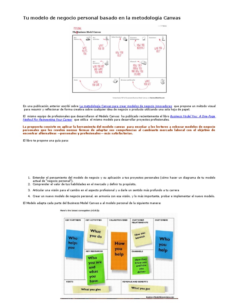 El Canvas Personal | PDF | Modelo de negocio | Cognición