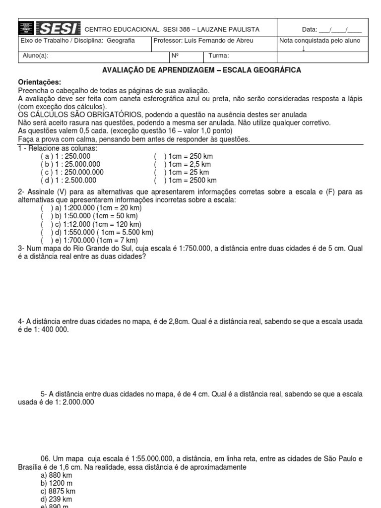 Exercicios Escala | PDF | Distância | Mapa