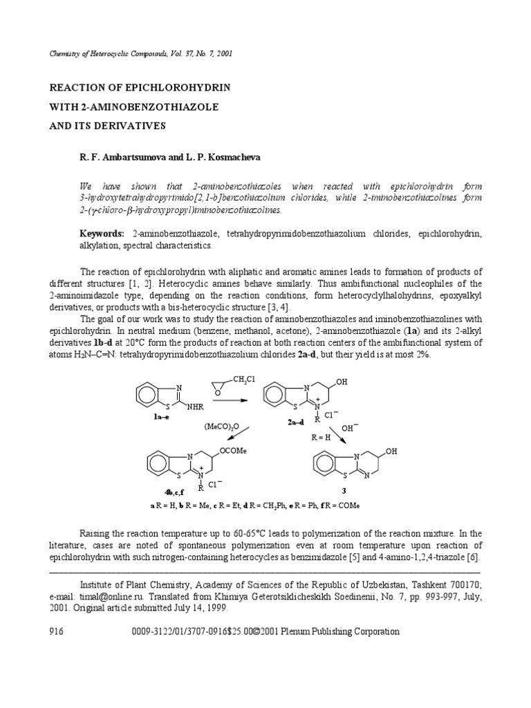 Reaction of Epichlorohydrin With 2-Aminobenzothiazole and Its ...