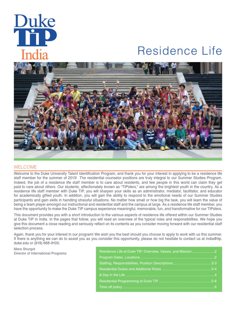 DukeTIPinIndia ResidenceLife2013 | PDF | Duke University | Dormitory