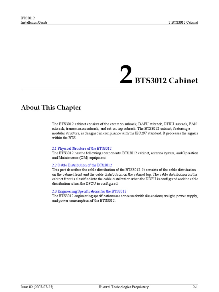 BTS3012 Cabinet: About This Chapter | PDF