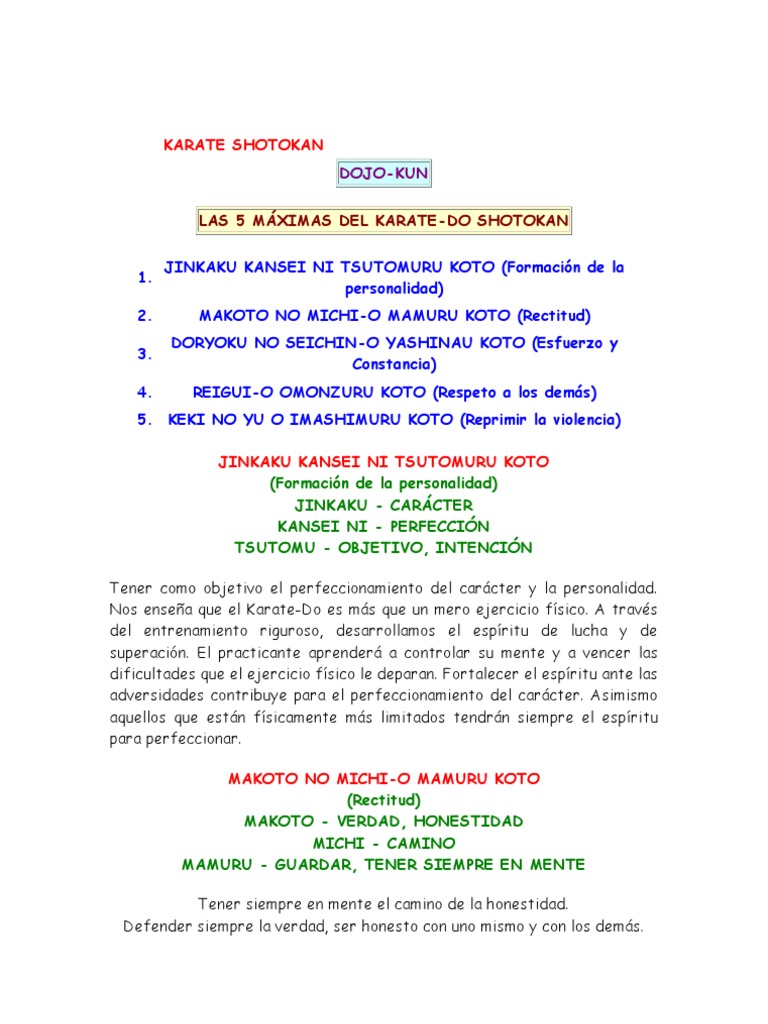 9 Karate Shotokan Dojo Kun | PDF | Kárate | Shotokan
