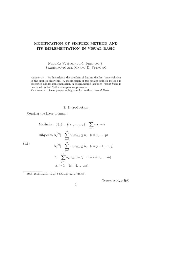 Modification of Simplex Method and Its Implementation in Visual Basic ...