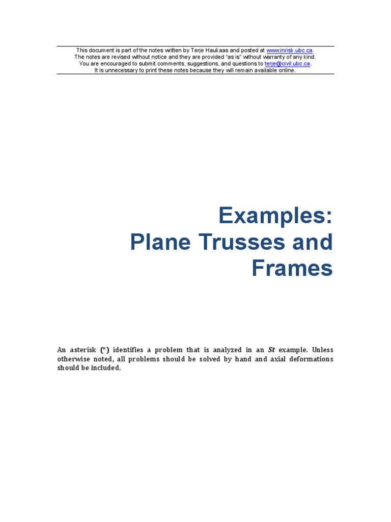 Plane Trusses and Frames Examples | PDF | Truss | Beam (Structure)