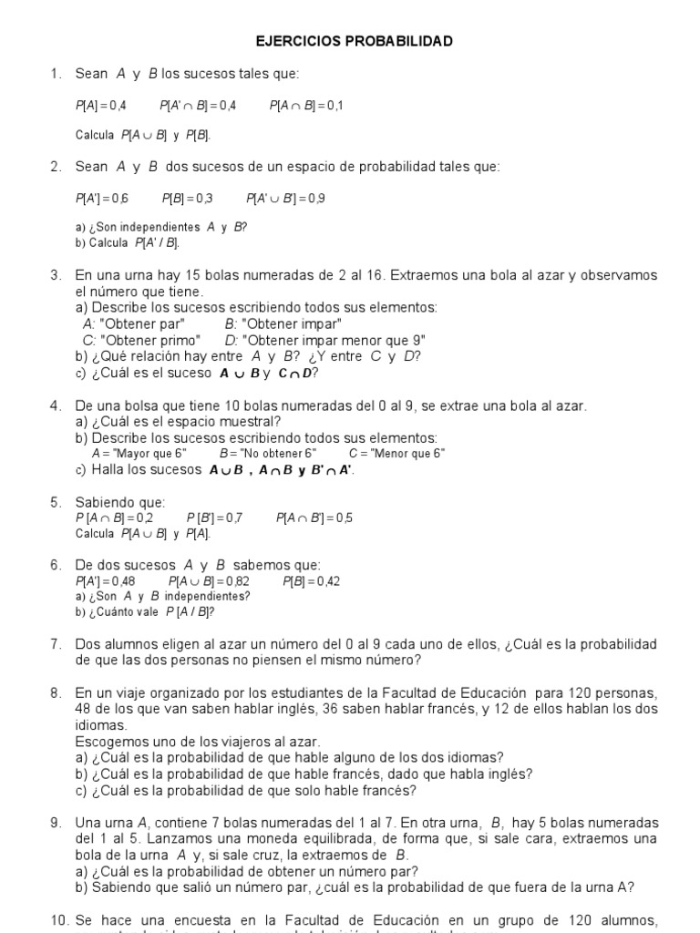 Ejercicios de Probabilidad | PDF | Probabilidad | Dom