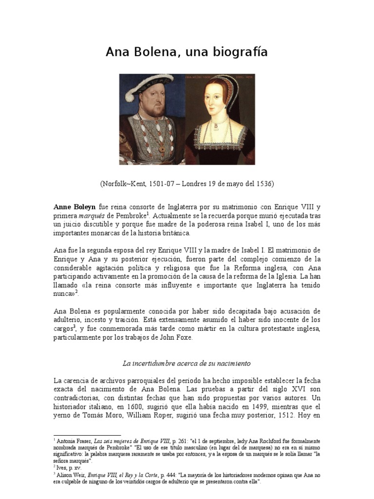 Biografía de Ana Bolena: Vida y Muerte | PDF | Anne Boleyn | Religión y ...