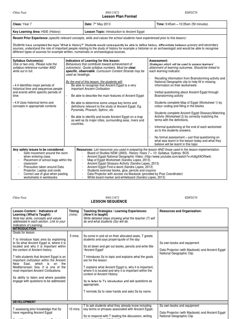 History Year 7 Lesson Plan - Annotated | PDF | Ancient Egypt | Egypt