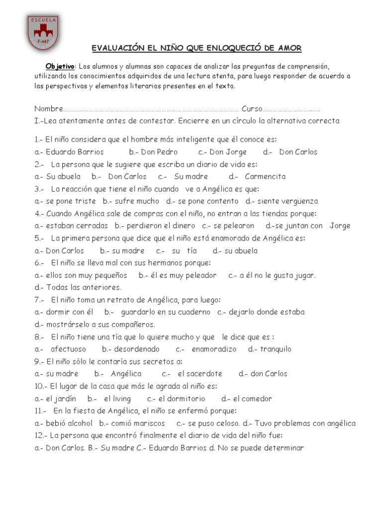 Evaluación: El niño que enloqueció de amor | PDF | Ocio