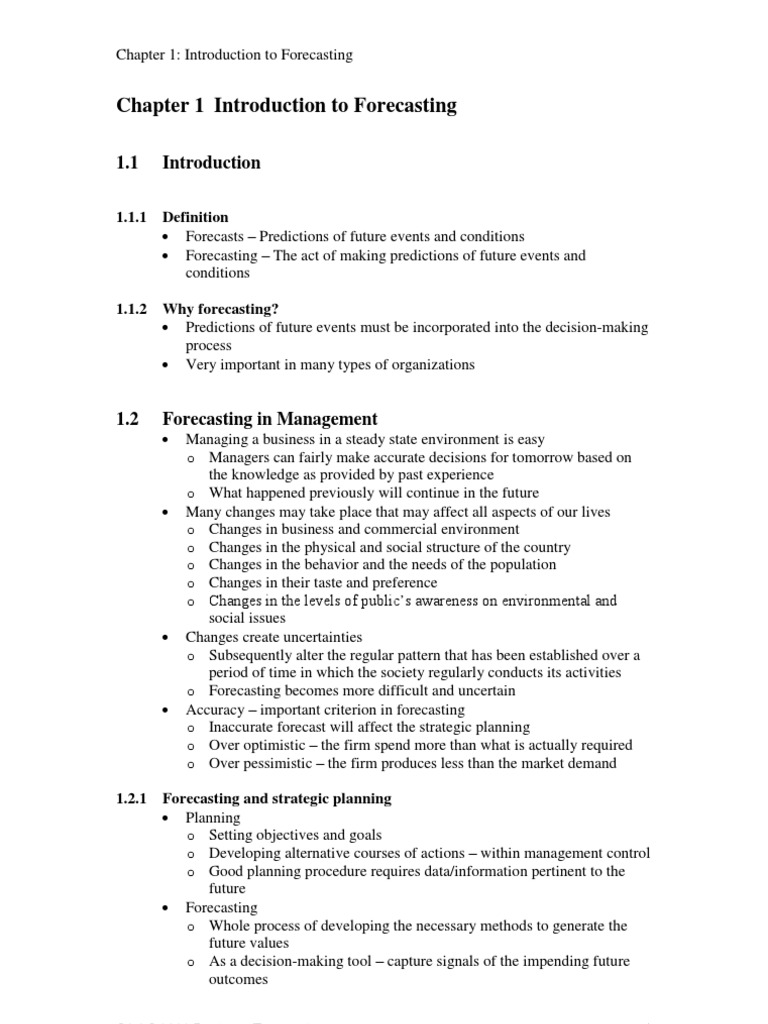 Chapter 1 Introduction To Forecasting Word Pdf Forecasting Time