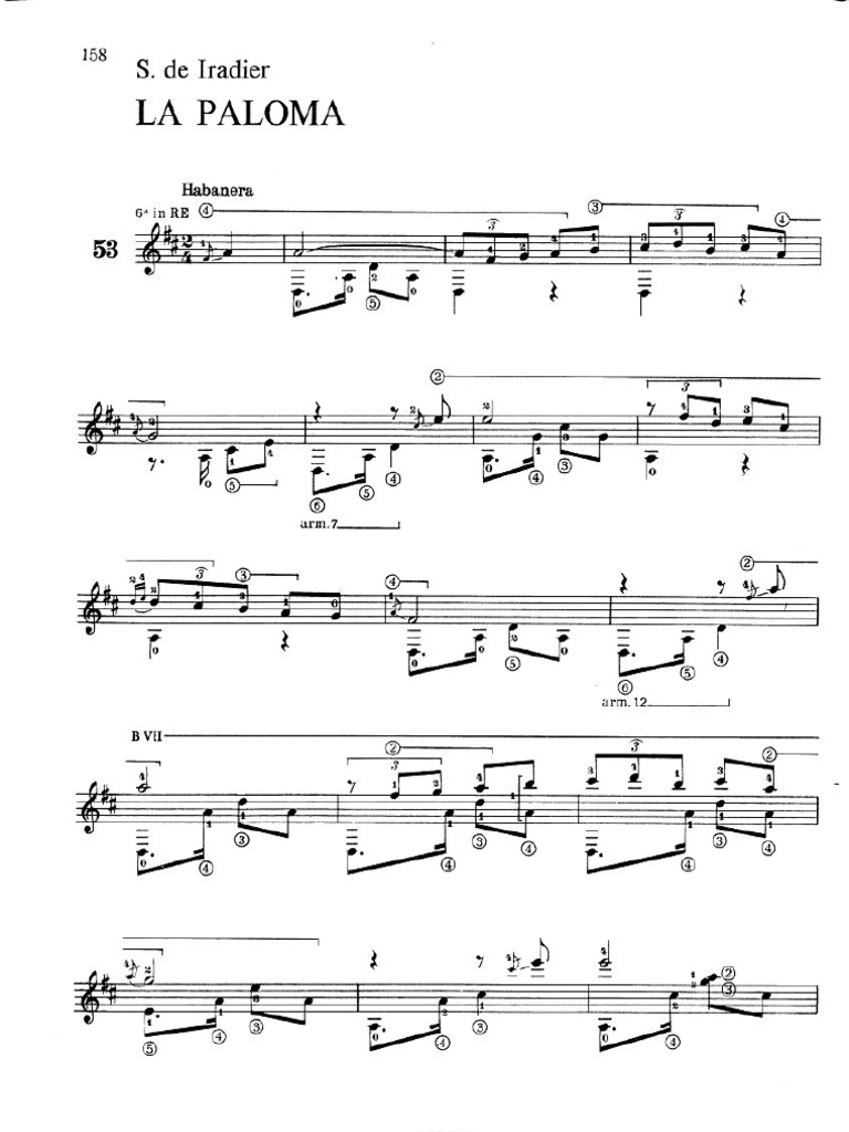 La Paloma (Guitar Transcription by Tarrega) | PDF | Classical Guitar