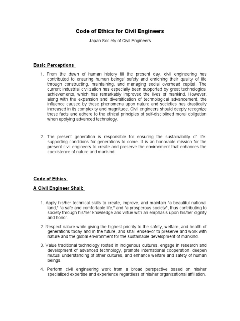 Code of Ethics for Civil Engineers | Engineering | Engineer