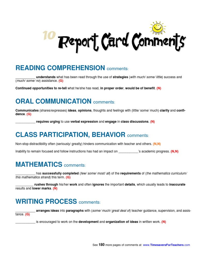 10 Frenarrative Report e Report Card Comments | PDF