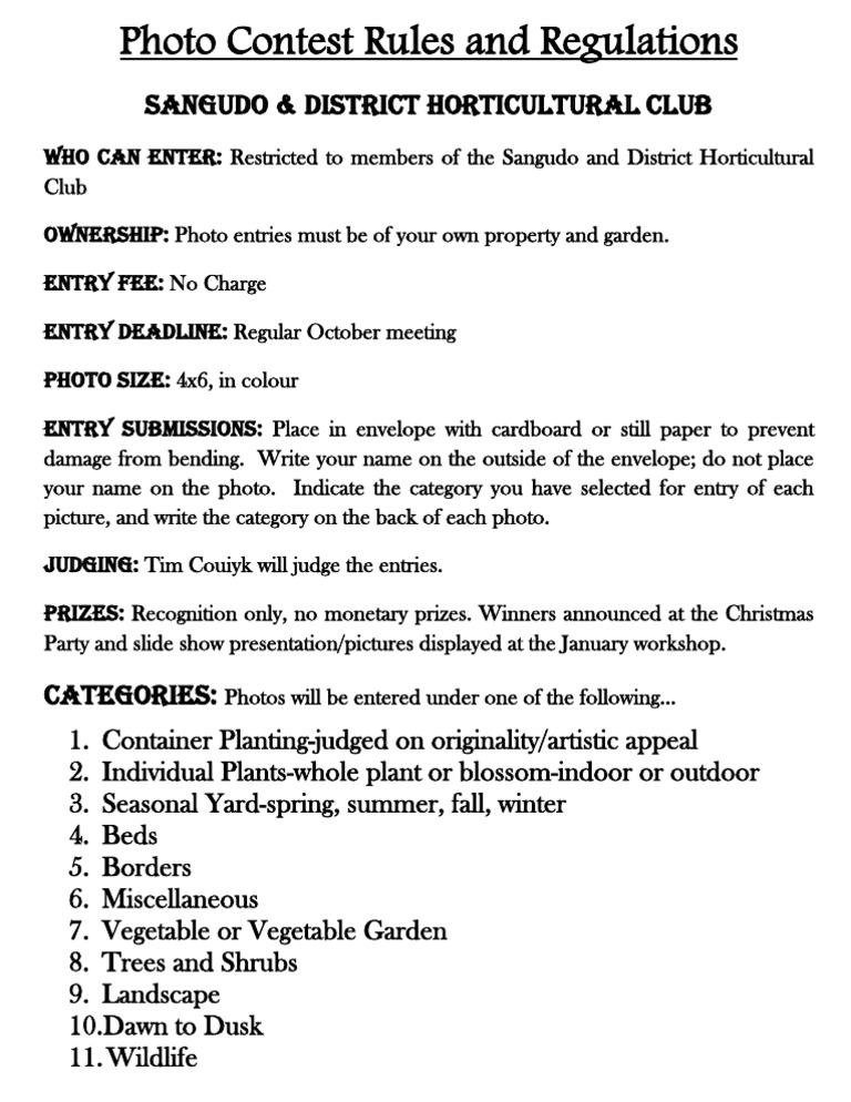 2013 Sangudo Photo Contest Rules and Regulations | PDF | Games ...