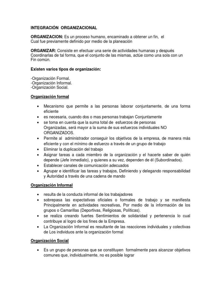 Definición de Integración Organizacional | PDF | Planificación | Science