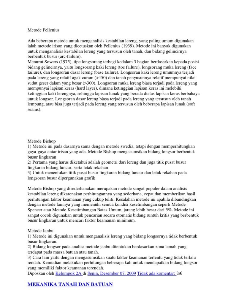Metode Fellenius Geoteknik | PDF | Ilmu Sosial | Teknologi & Rekayasa