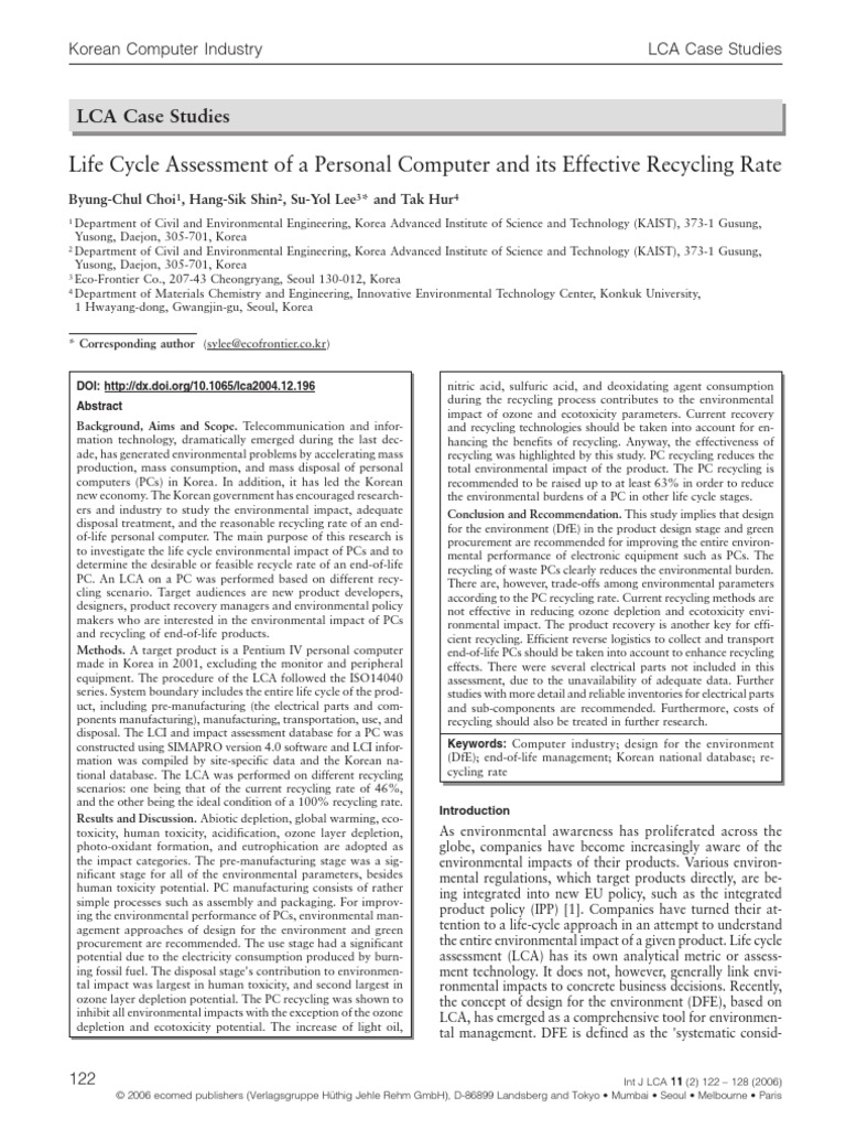 Life Cycle Assessment of A Personal Computer and Its Effective ...