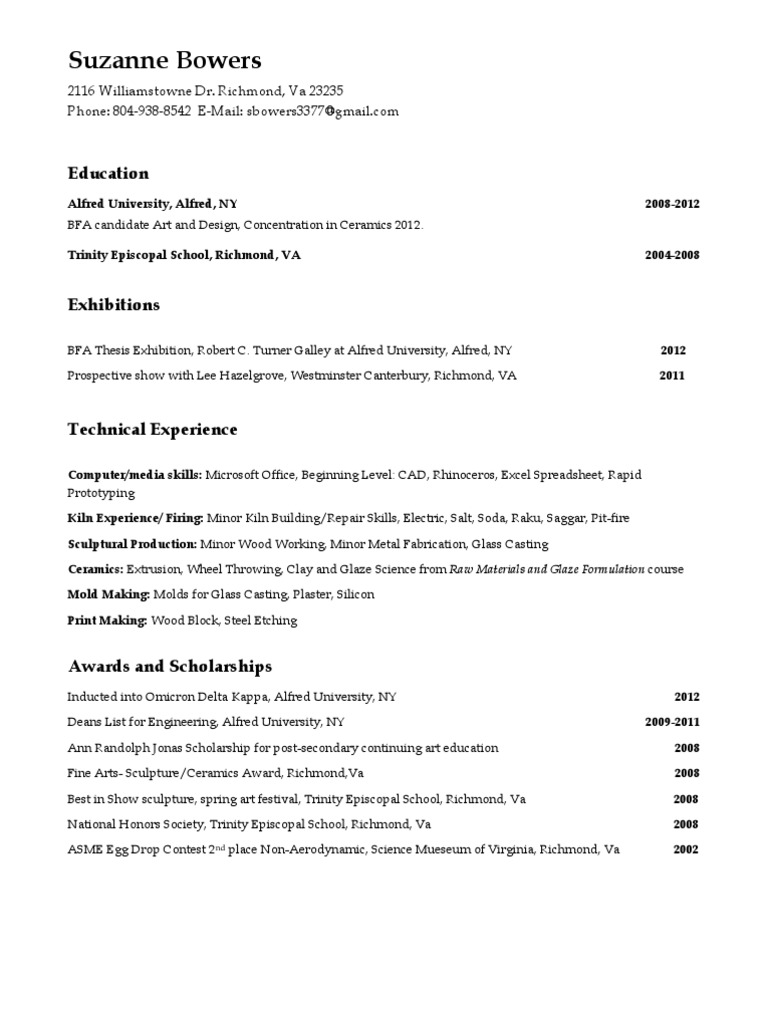 Artist's Resume: Suzanne Bowers | PDF