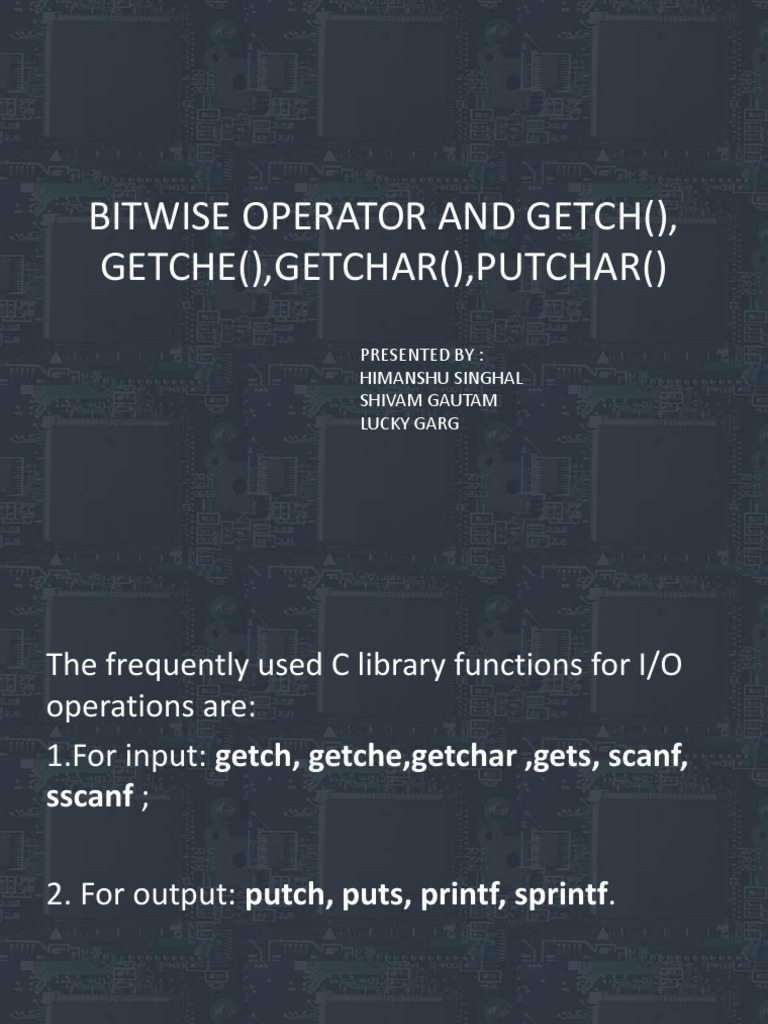 Bitwise Operator and Getch, Getche, Getchar Etc | PDF | C (Programming Language) | Parameter ...