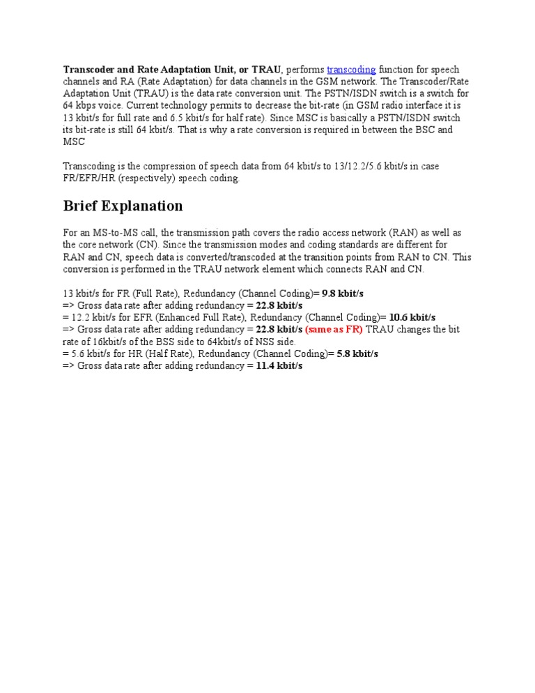 Transcoder and Rate Adaptation Unit | PDF