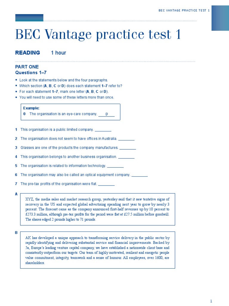 Bec Vantage Practice Tests | PDF | Life Insurance | Stocks