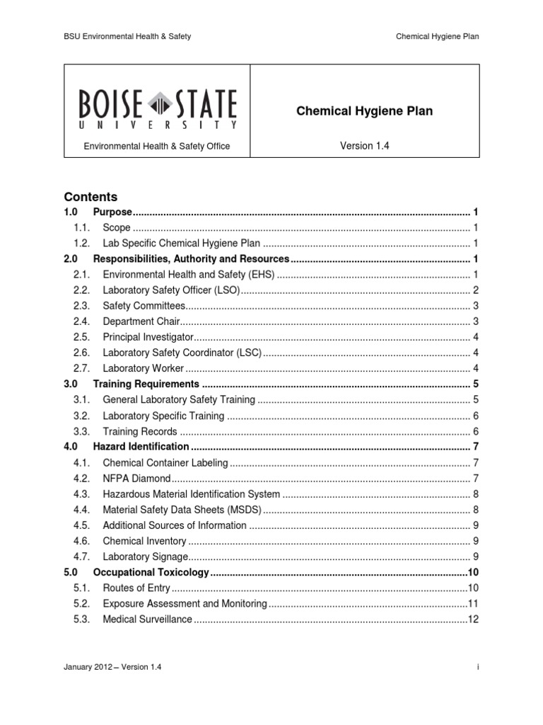 Chemical Hygiene Plan | PDF | Laboratories | Occupational Safety And Health
