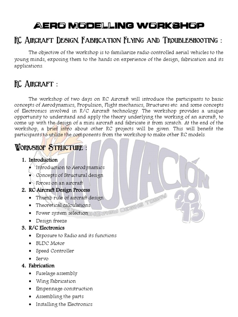 Aero Modelling Workshop: RC Aircraft Design, Fabrication Flying and ...