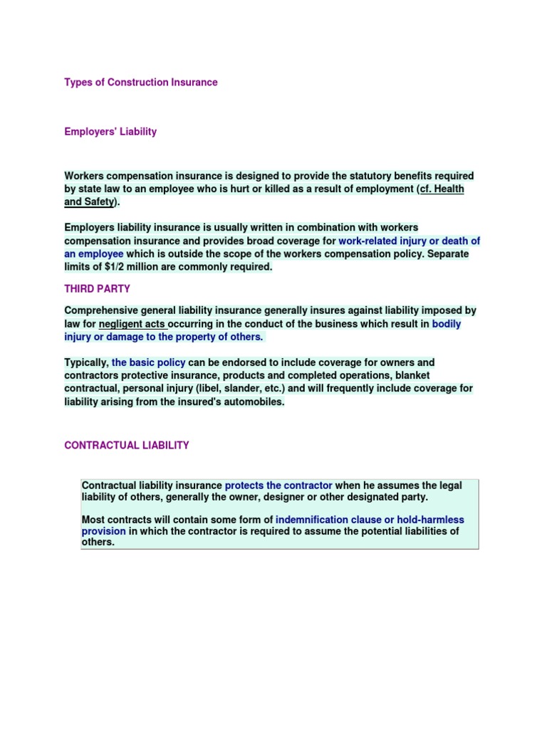 Types of Construction Insurance | PDF | Liability Insurance | Insurance