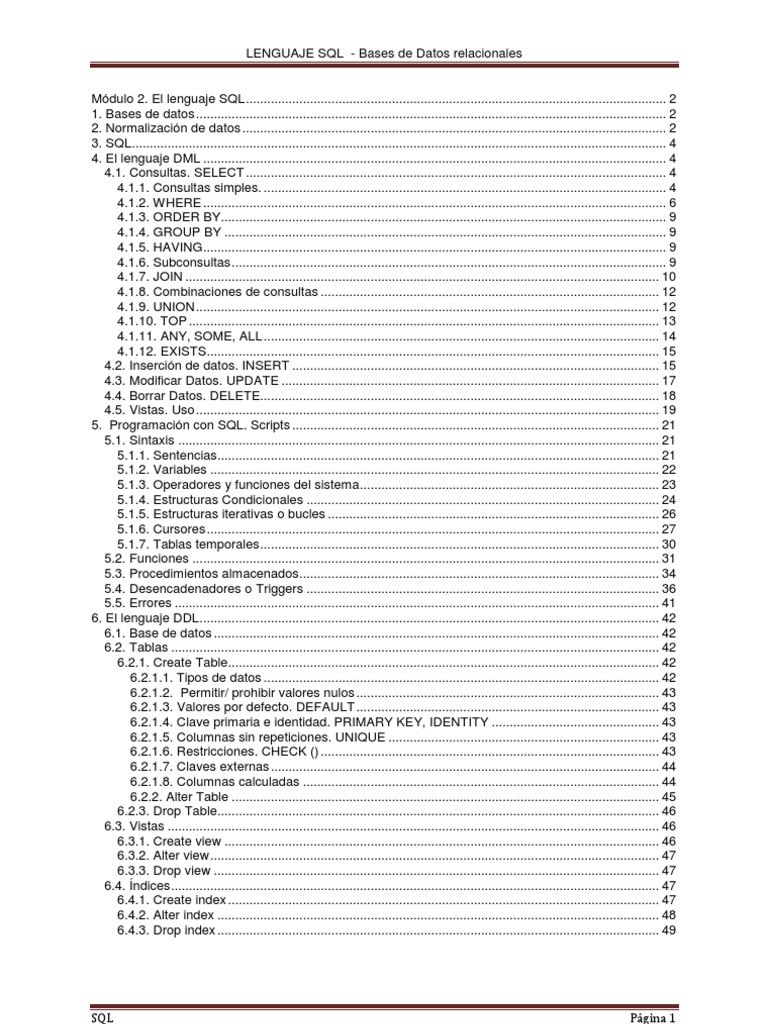 Lenguaje SQL | PDF | SQL | Tabla (base de datos)