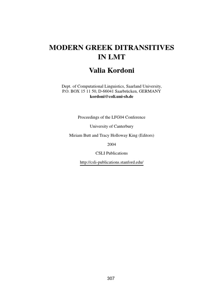 Greek Ditransitives in LMT | PDF | Verb | Adjective
