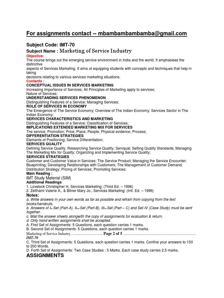 Marketing of Service Industry: Subject Code: IMT-70 | PDF | Pricing ...