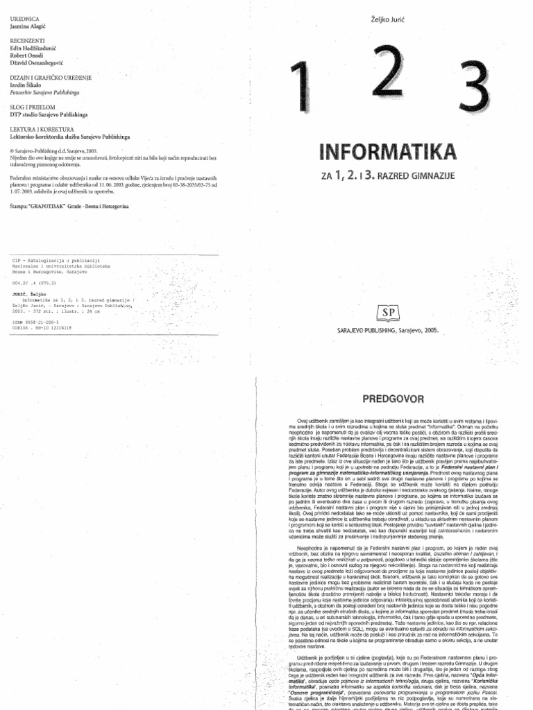 Juric Zeljko-Informatika Za 1 2 I 3. Razred Gimnazije | PDF