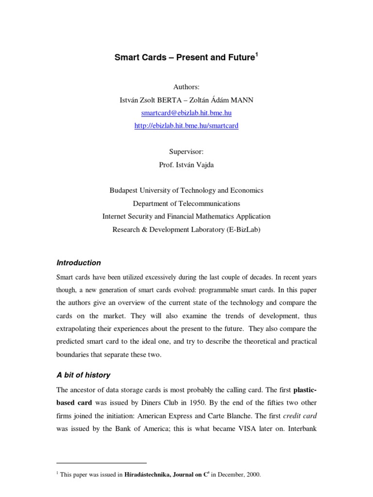 Smart Cards - Present and Future: Smartcard@ebizlab - Hit.bme - Hu ...