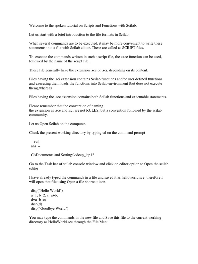 Scripts and Functions With Scilab | PDF | Subroutine | Parameter (Computer Programming)