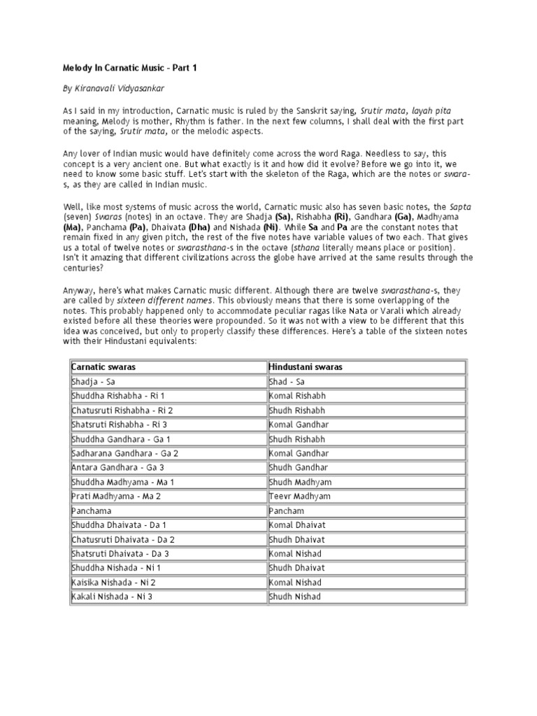 Carnatic Music Melody Basics | PDF | Music Theory | Musicology