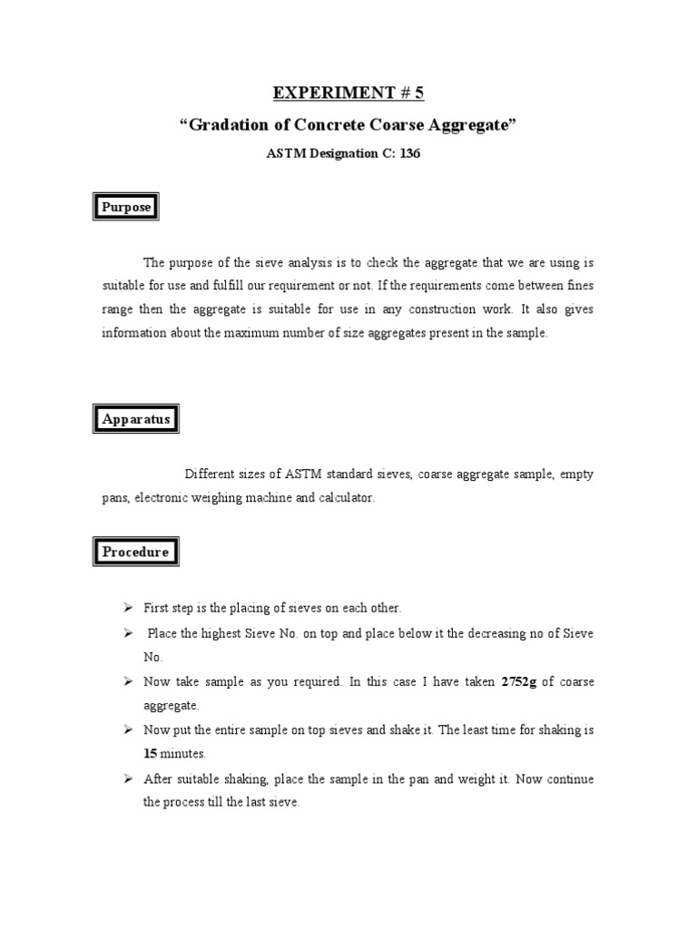 Analysis of Gradation and Sieve Sizes for Concrete Coarse and Fine ...