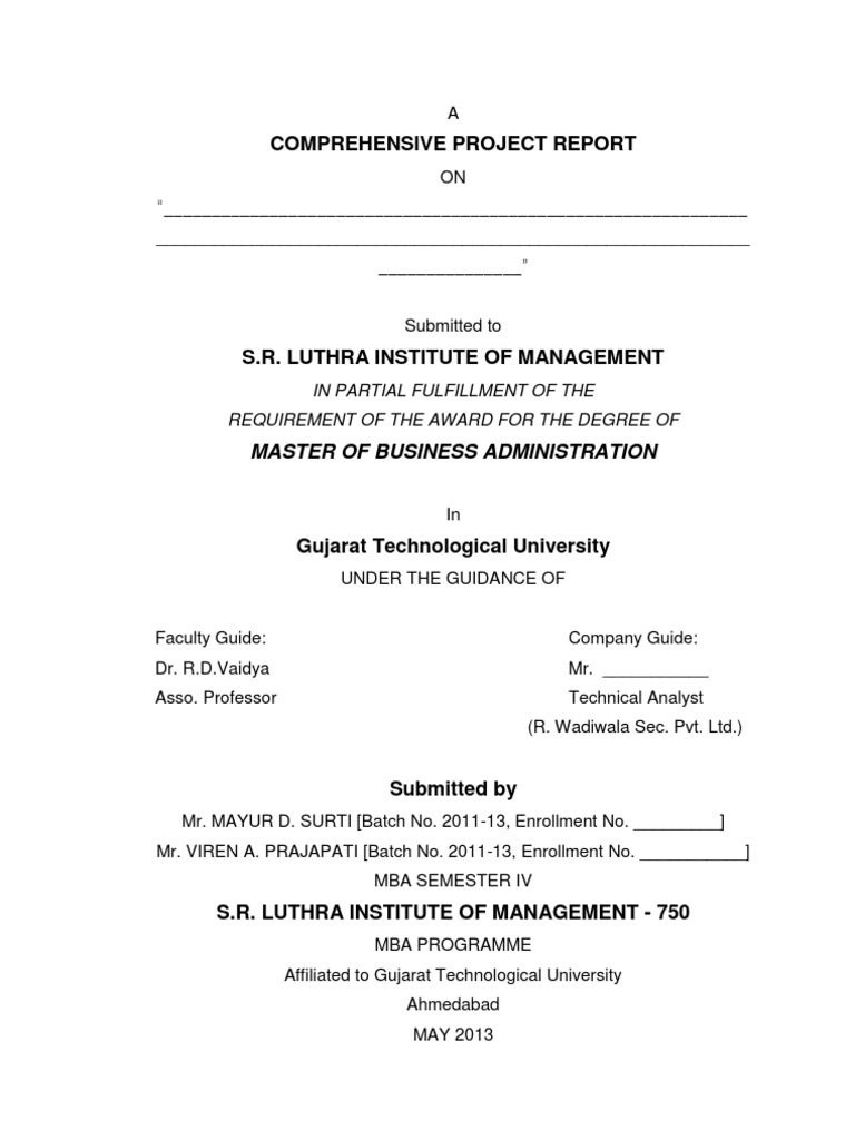 GTU MBA Comprehensive Project Report | PDF | Master Of Business ...
