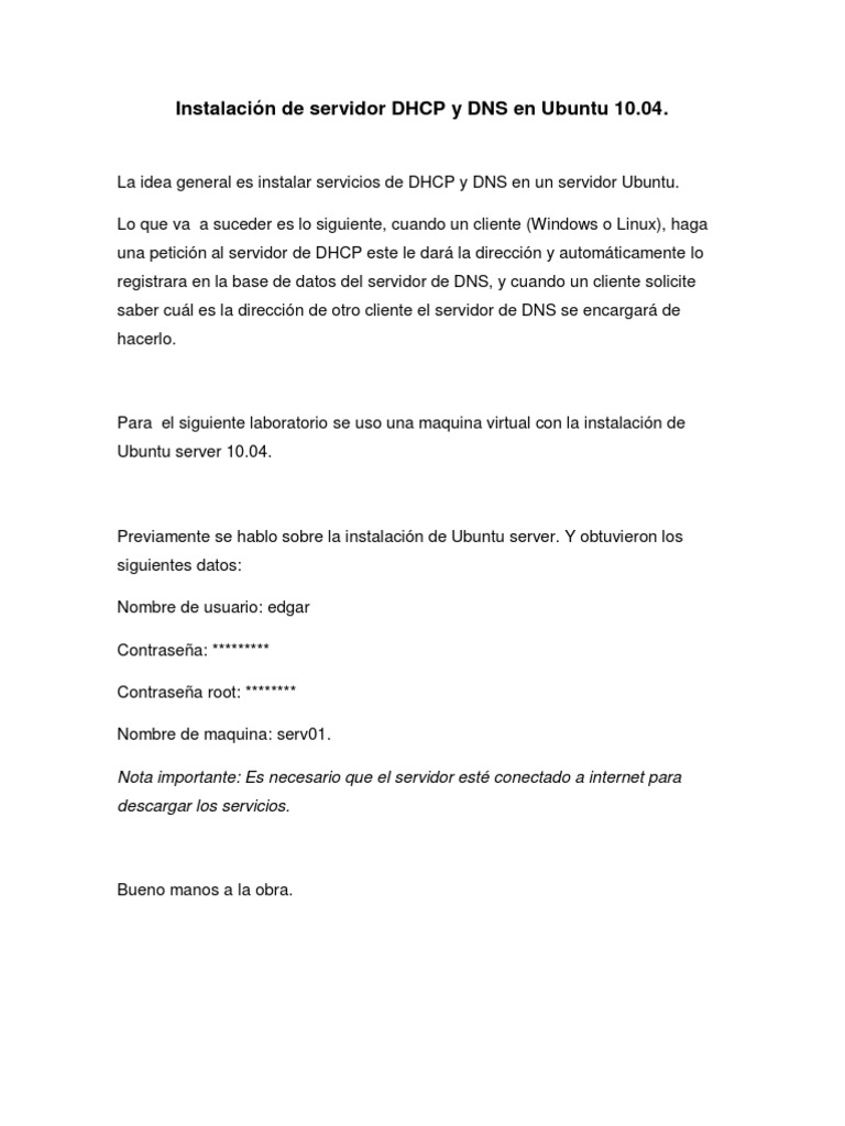 Instalación de Servidor DHCP y DNS en Ubuntu 10.04 | Descargar gratis PDF | sistema de nombres ...