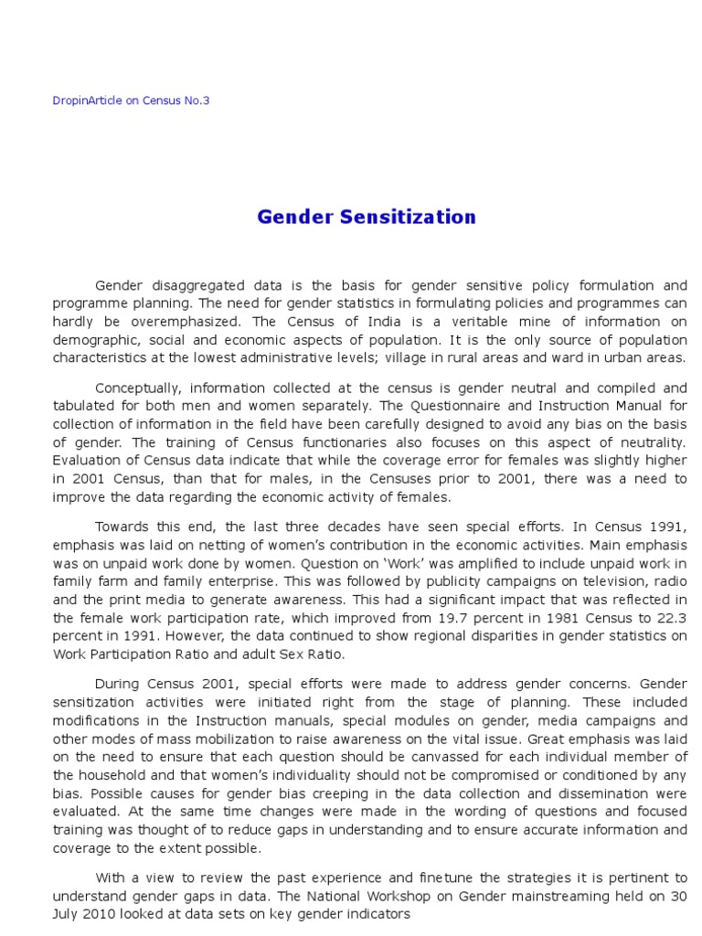 Gender Sensitization | PDF | Census | Bias