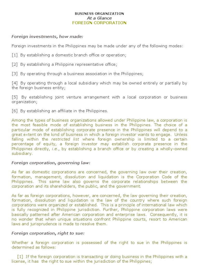 Business Org - Foreign Corporation | PDF | Foreign Corporation ...