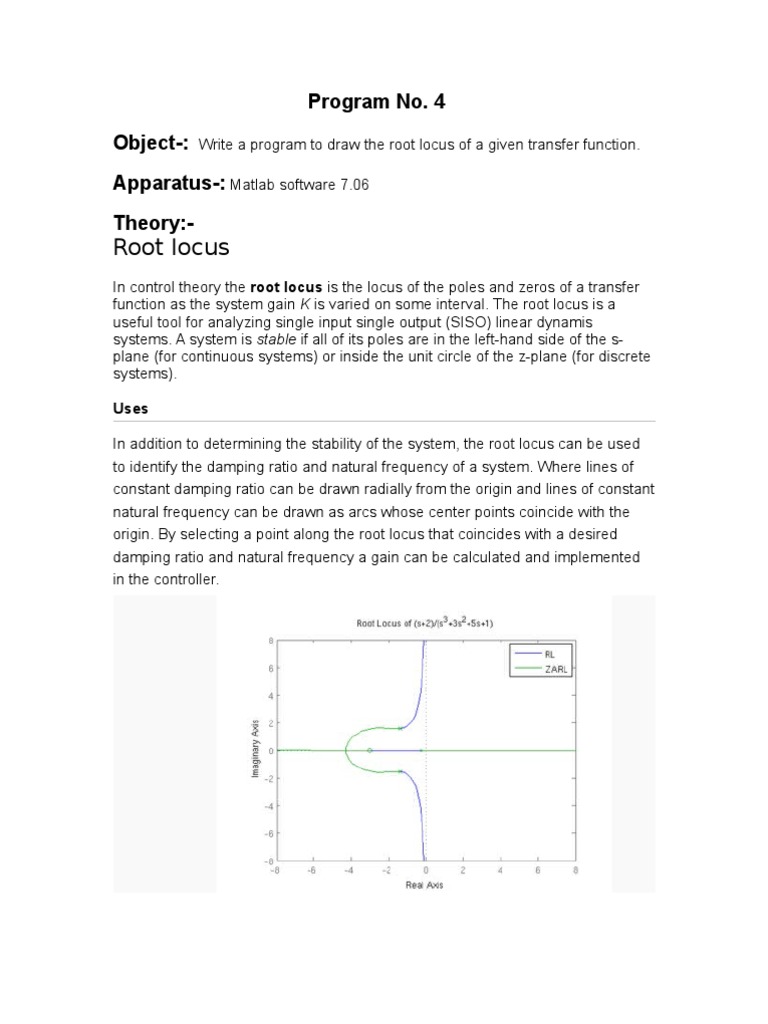 Root Locus and Matlab Programming | PDF | Analysis | Teaching Mathematics