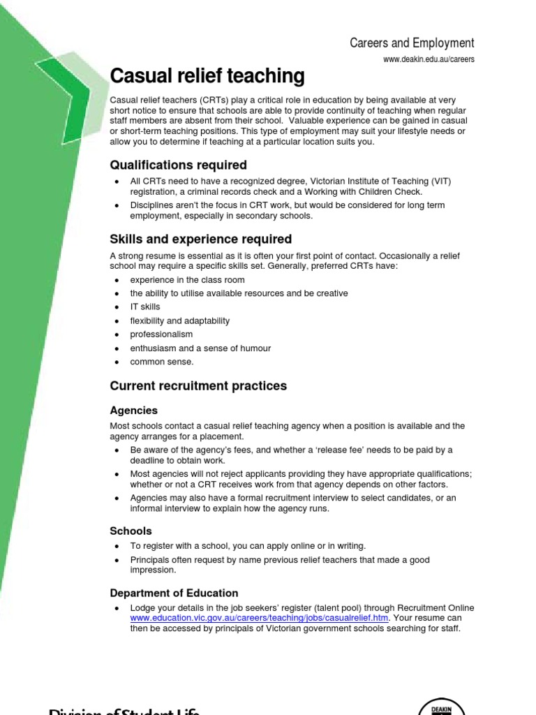 Casual Relief Teaching | PDF | Recruitment | Teachers