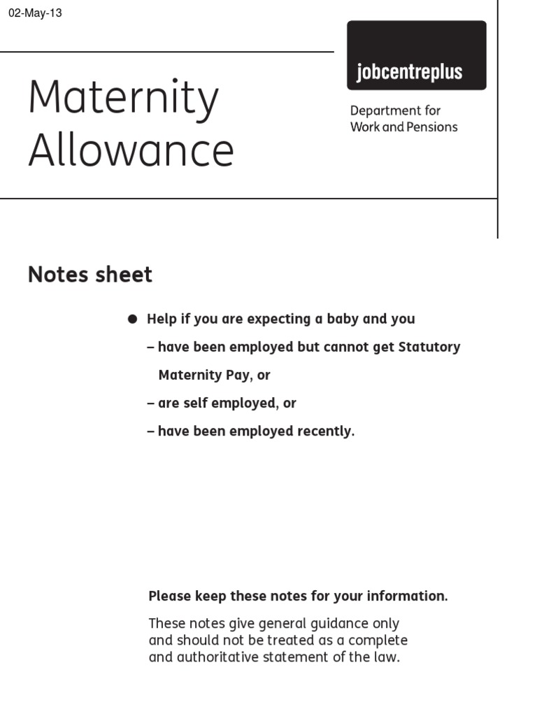 Maternity Allowance: Notes Sheet | PDF | Social Programs | Programs