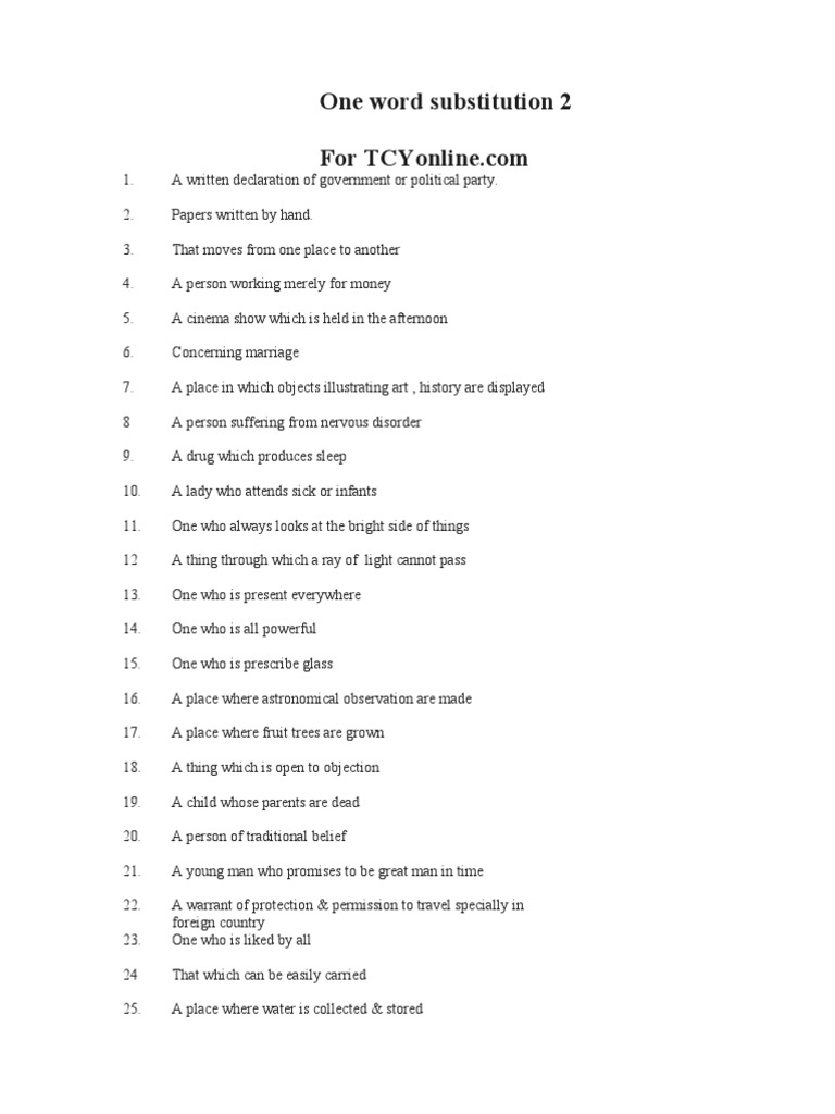 One Word Substitution 2 | PDF