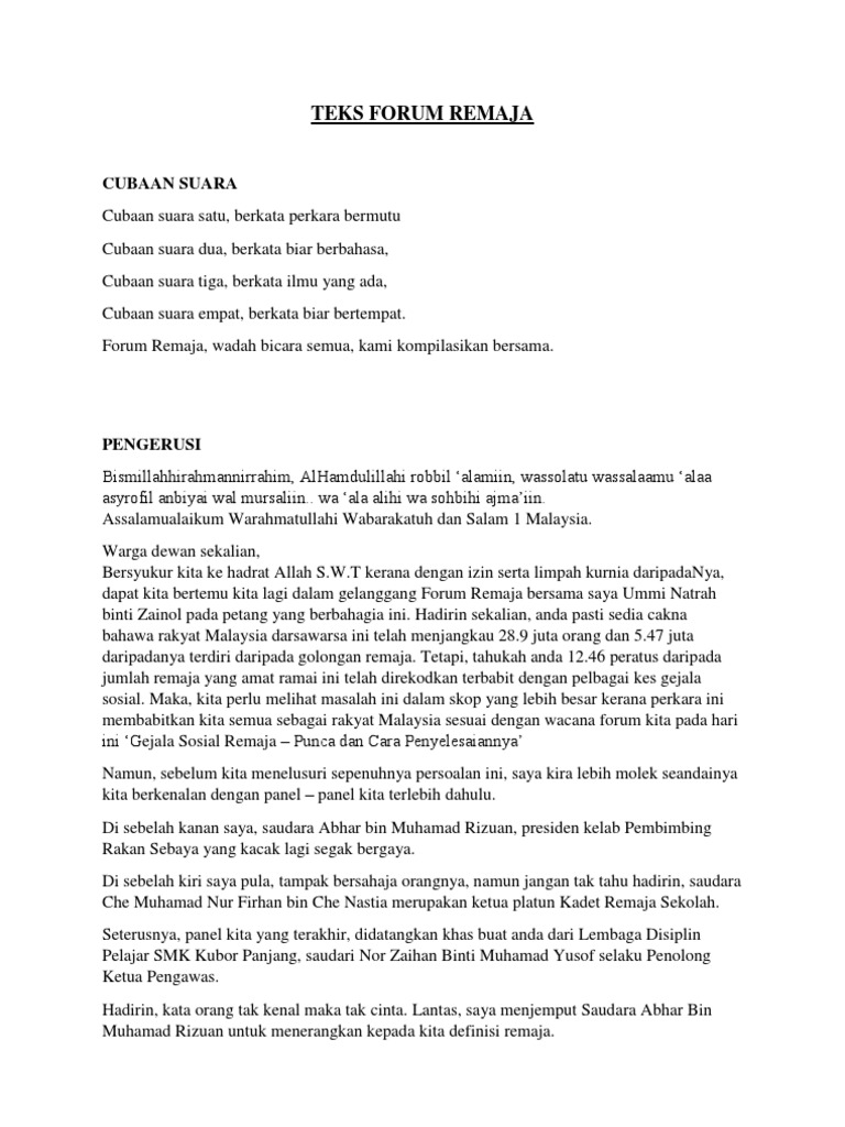 Teks Forum Remaja | PDF