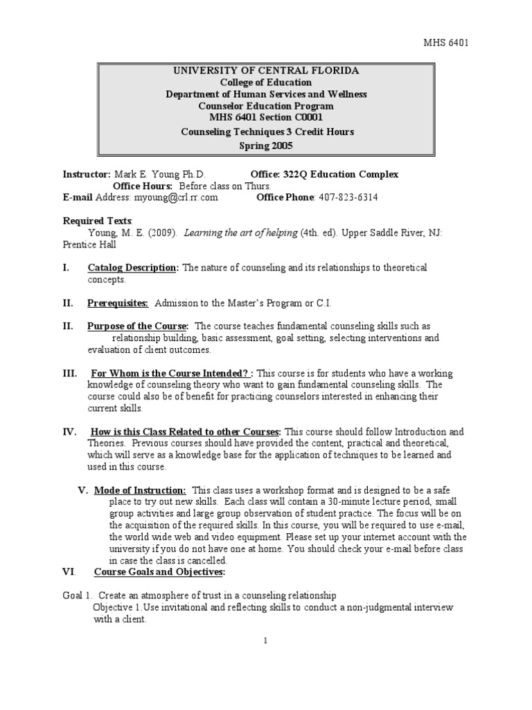 Techniques or Pre-Practicum Skills Syllabus | PDF | Psychotherapy ...