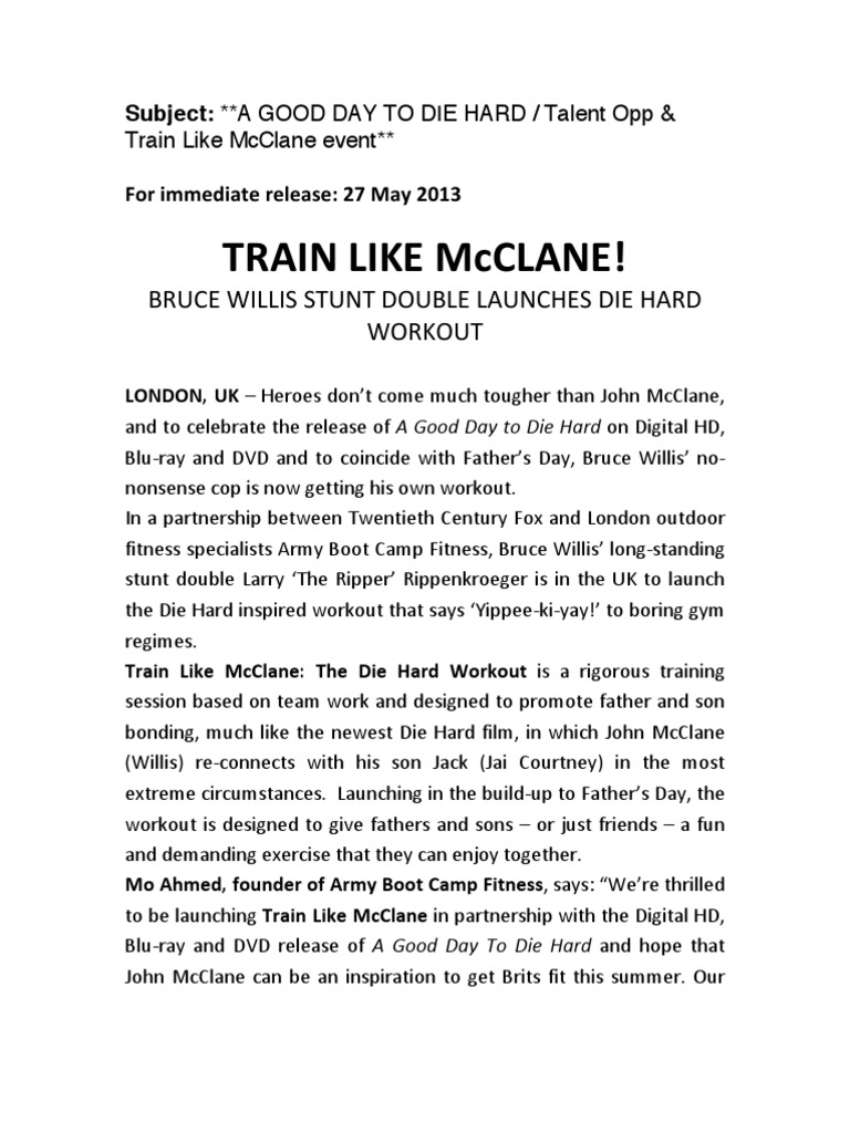 Train Like Mcclane!: Bruce Willis Stunt Double Launches Die Hard ...