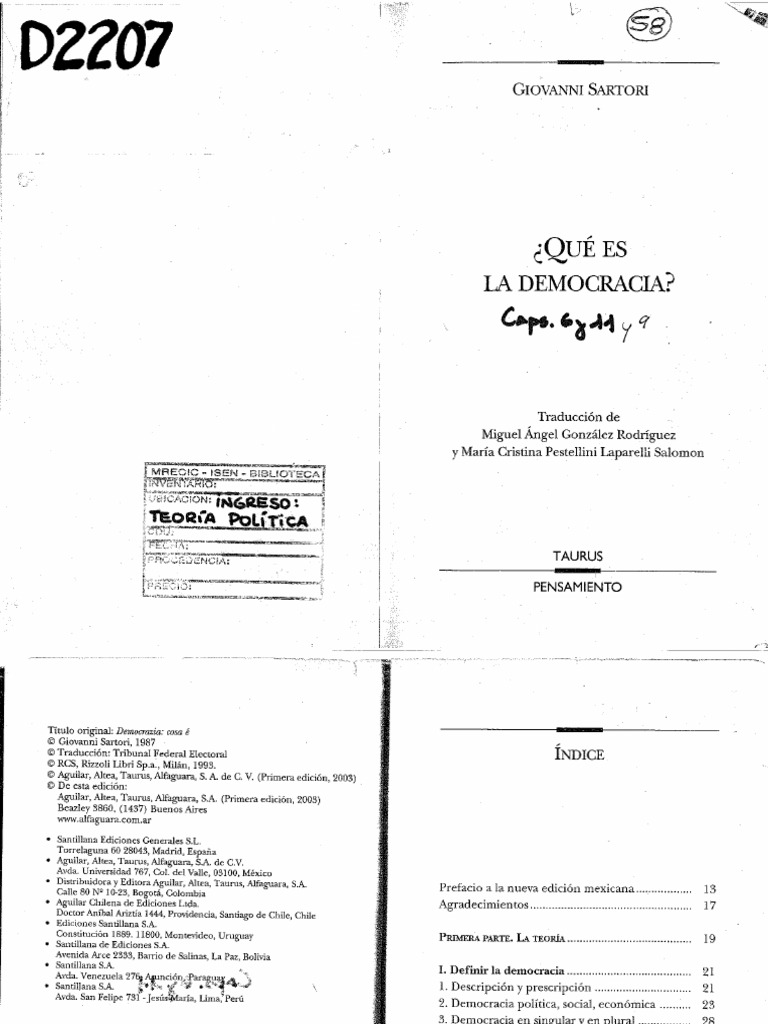 Sartori, Giovanni Qué Es La Democracia. (Caps - 6, 9 y 11) | PDF ...