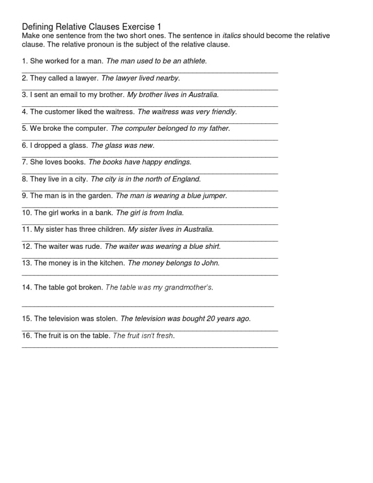 Defining Relative Clauses Exercise 1 | PDF