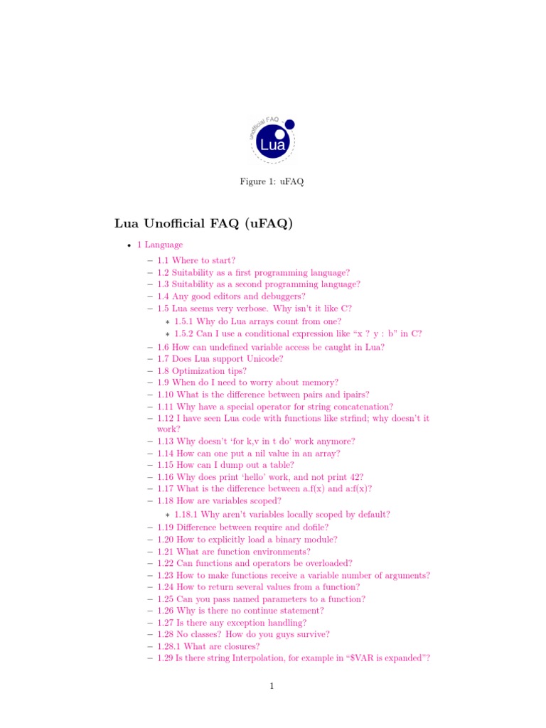 Lua Unofficial Faq Pdf Scope Computer Science Scripting Language