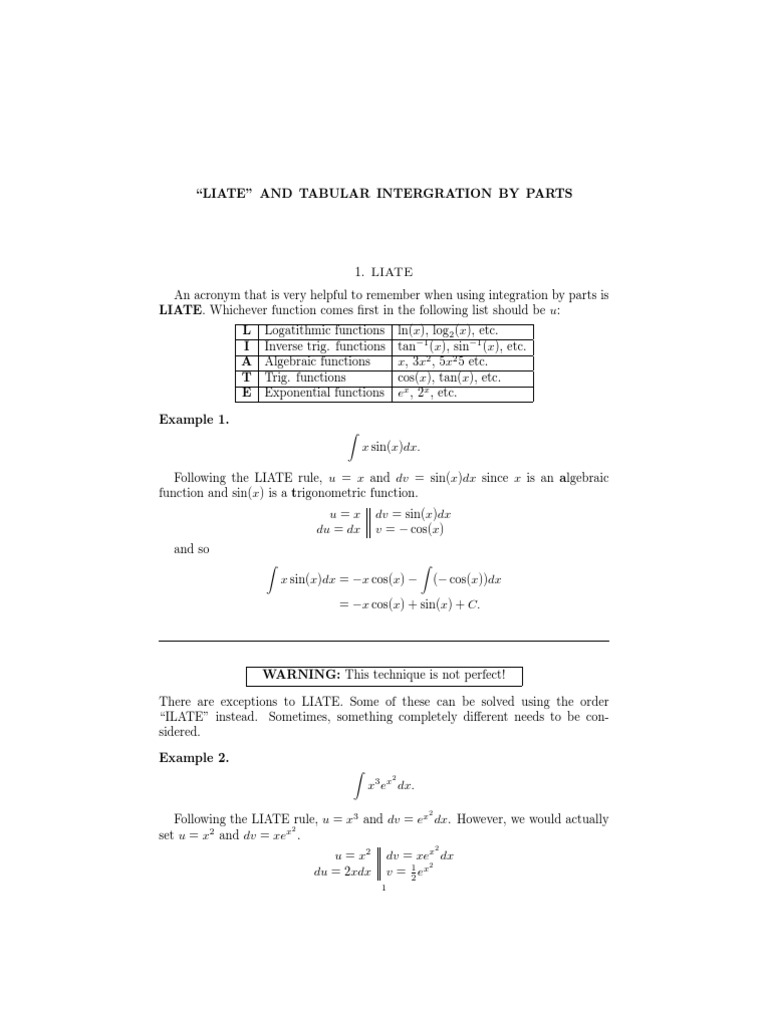 Liate and Tabular Intergration by Parts | PDF | Space | Teaching ...